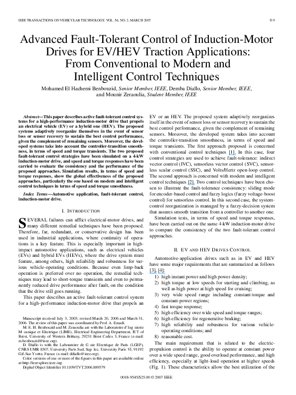 Pdf Advanced Fault Tolerant Control Of Induction Motor Drives For Ev Hev Traction Applications