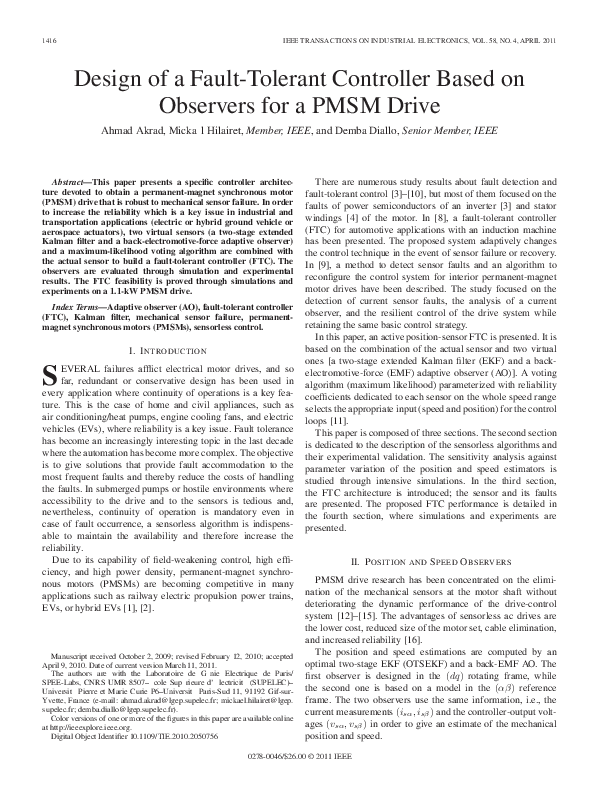 Pdf Design Of A Fault Tolerant Controller Based On Observers For A