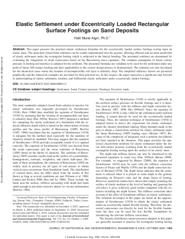 (PDF) Elastic Settlement under Eccentrically Loaded Rectangular Surface ...
