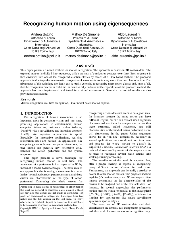 (PDF) Recognizing human motion using eigensequences