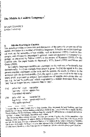 (PDF) The Middle in Cushitic Languages