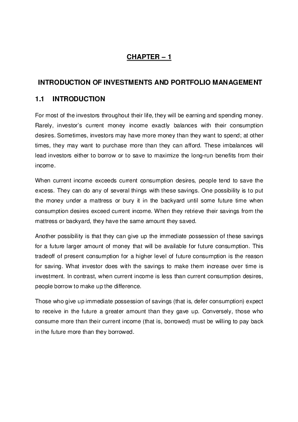 (PDF) CHAPTER – 1 INTRODUCTION OF INVESTMENTS AND PORTFOLIO MANAGEMENT