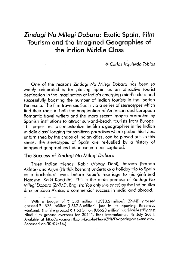 (PDF) Zindagi Na Milegi Dobara: Exotic Spain, Film Tourism and the ...