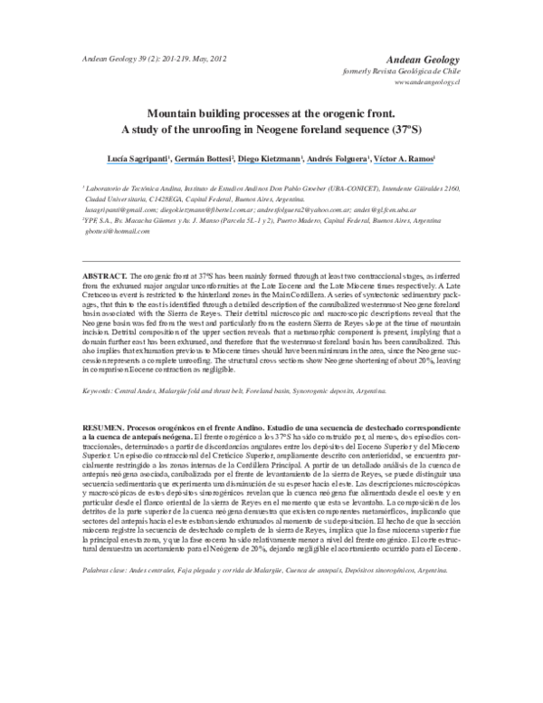 (PDF) Mountain building processes at the orogenic front. A study of the ...