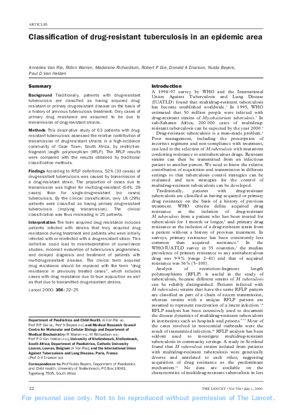 (PDF) Classification of drug resistant tuberculosis