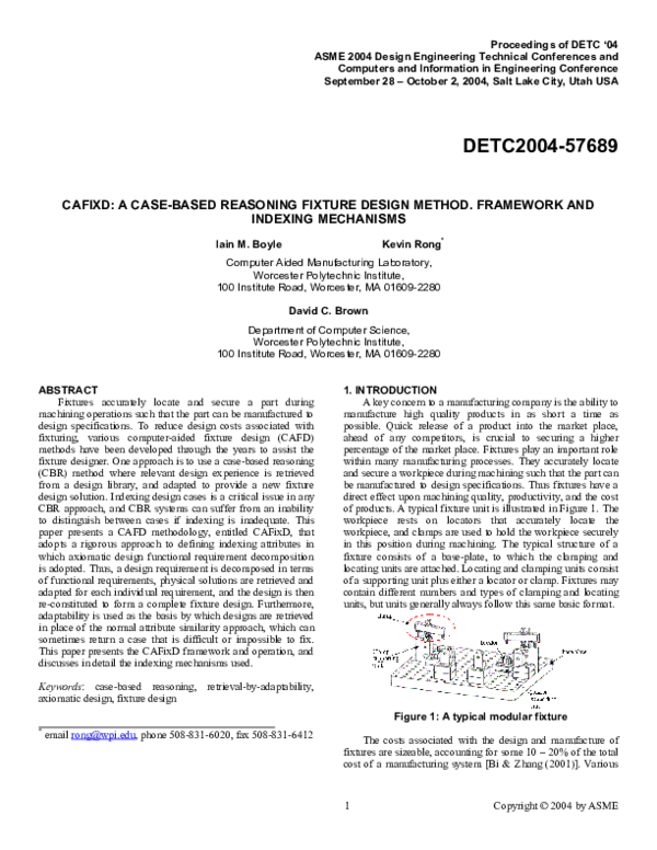 (PDF) CAFixD: a case-based reasoning fixture design method. Framework and indexing mechanisms ...