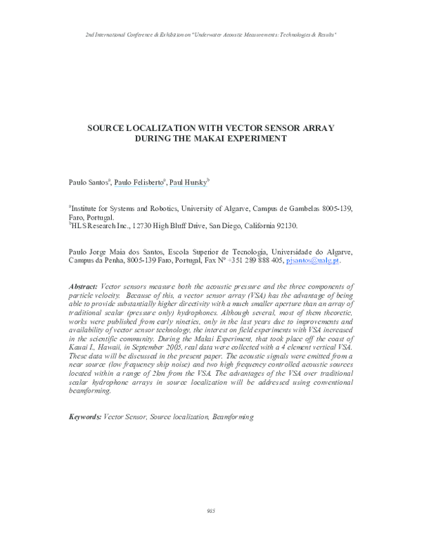 Pdf Source Localization With Vector Sensor Array During The Makai Experiment