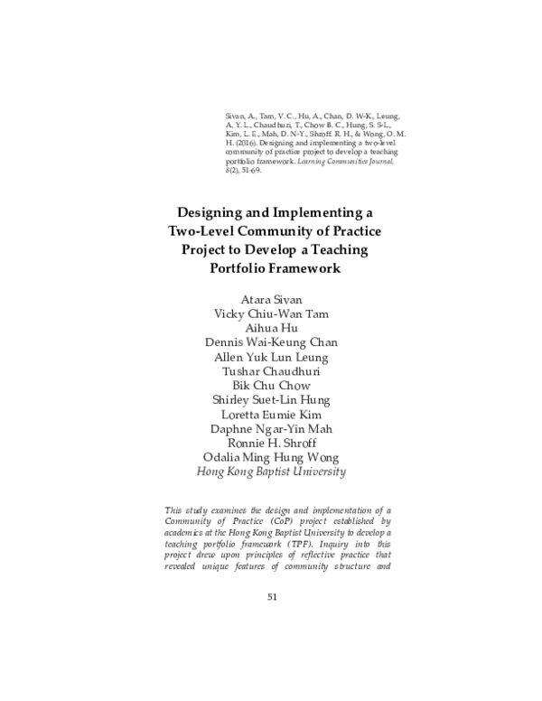 (PDF) Designing and Implementing a Two-Level Community of Practice Project to Develop a Teaching ...