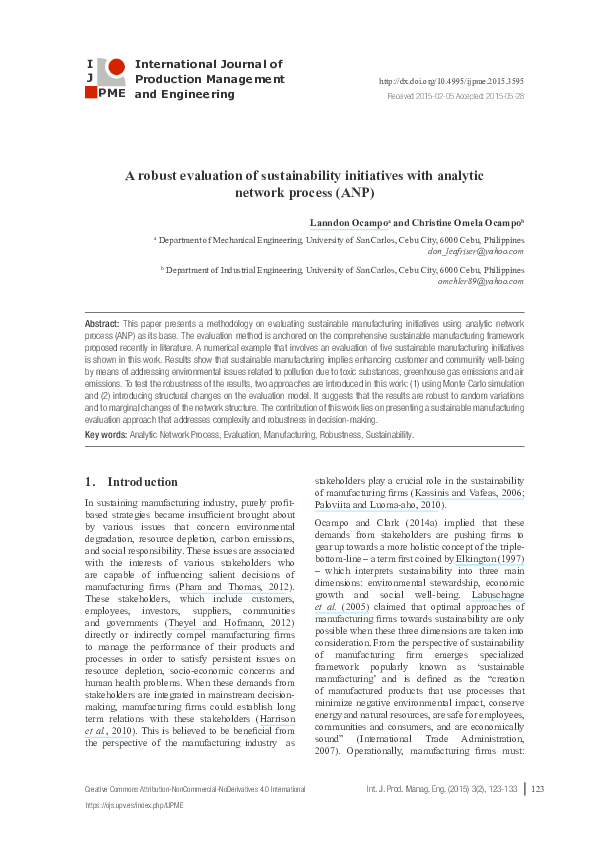 Pdf A Robust Evaluation Of Sustainability Initiatives With Analytic