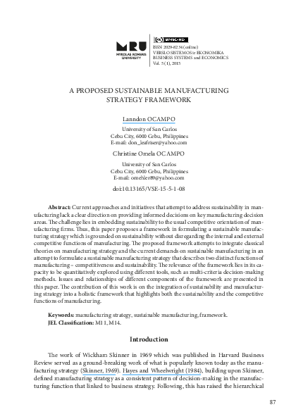 (PDF) A proposed sustainable manufacturing strategy framework