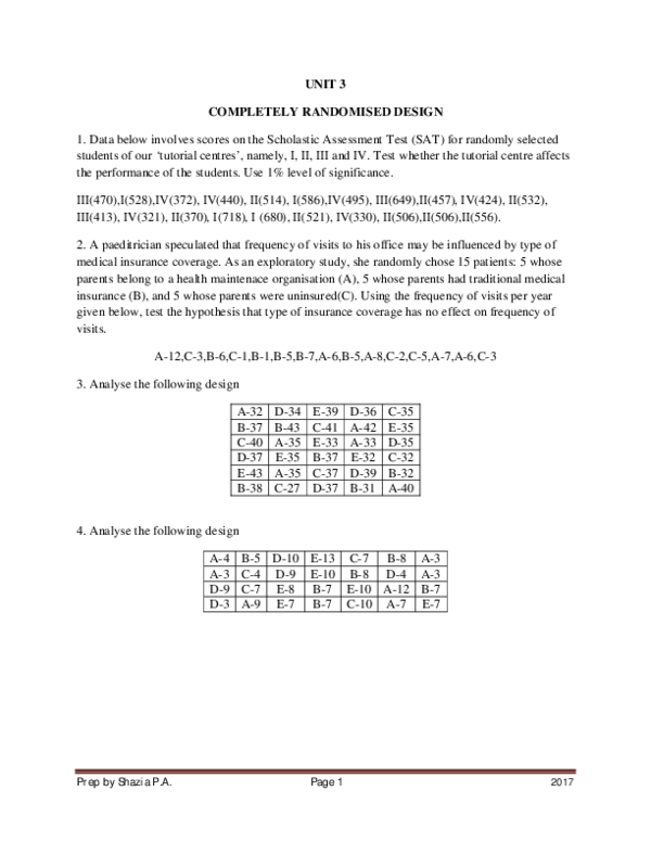 (PDF) UNIT 3 COMPLETELY RANDOMISED DESIGN | harshitha s y - Academia.edu