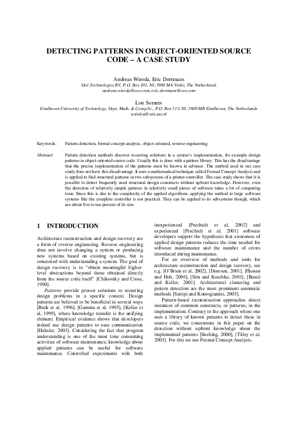 (PDF) Detecting Patterns In Object-Oriented Source Code A Case Study