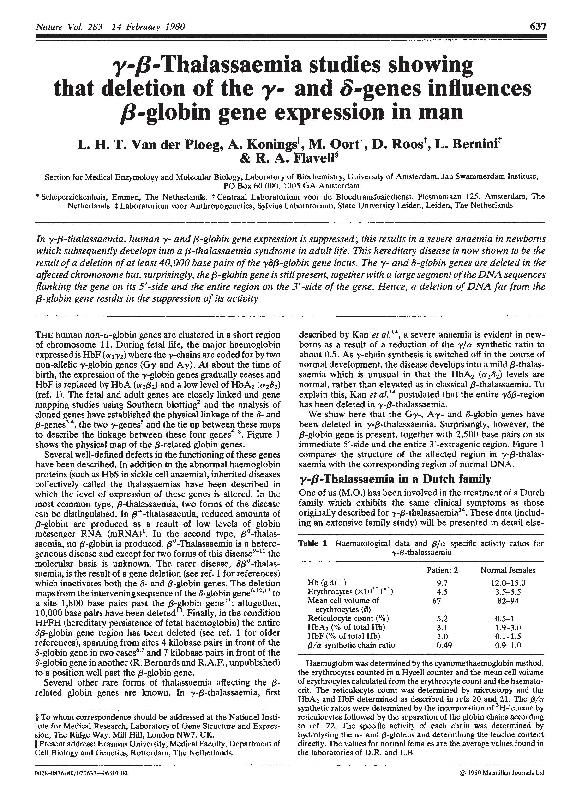 (PDF) gamma-beta-Thalassaemia studies showing that deletion of the ...