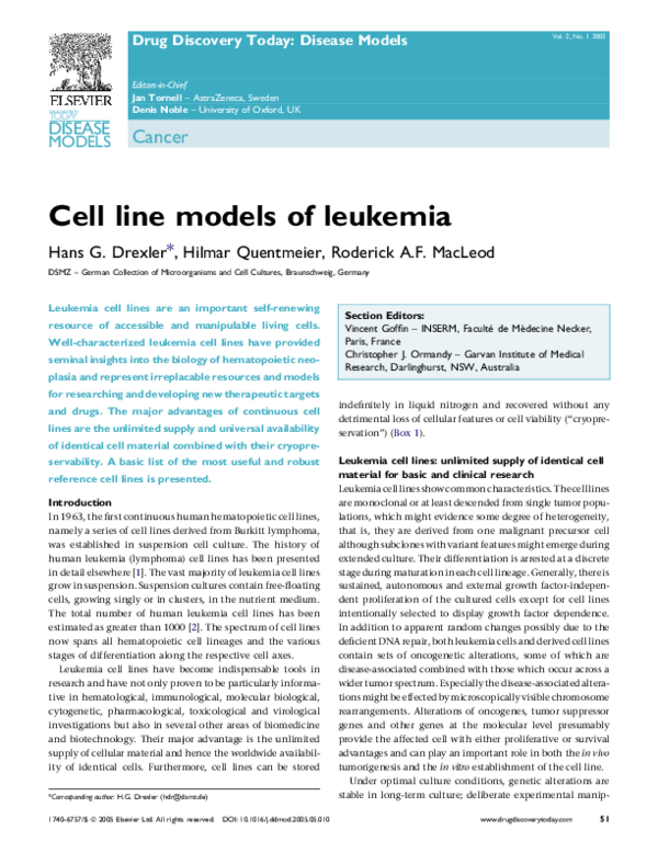 (PDF) Cell line models of leukemia