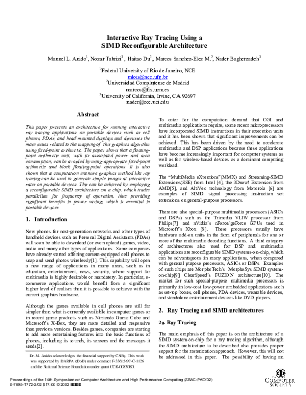 (PDF) Interactive Ray Tracing Using a SIMD Reconfigurable Architecture