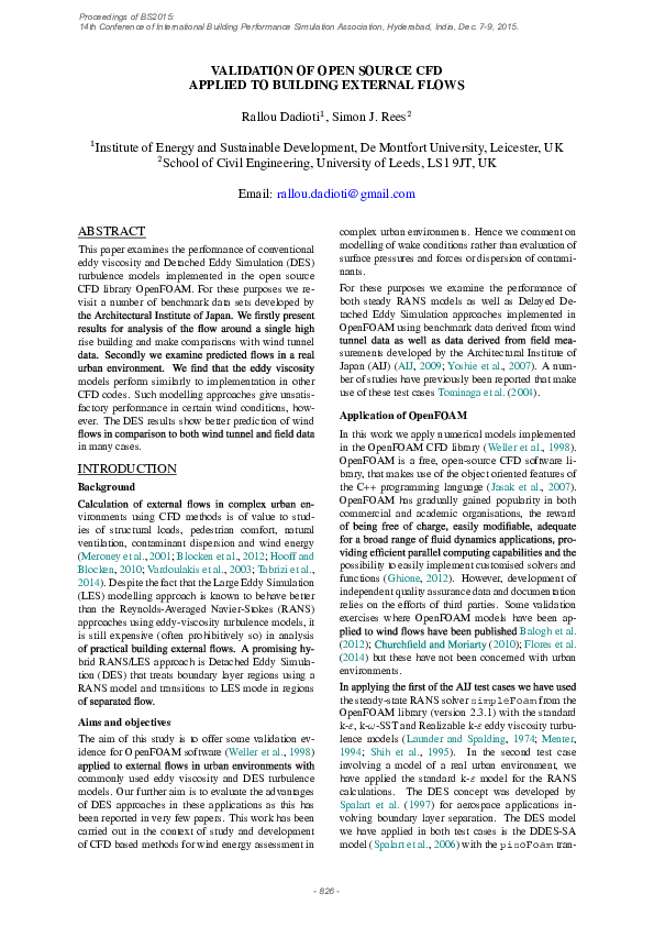 Pdf Validation Of Open Source Cfd Applied To Building External Flows