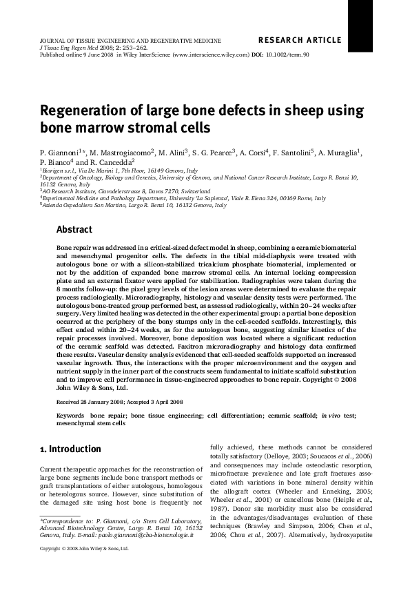 (PDF) Regeneration of large bone defects in sheep using bone marrow ...