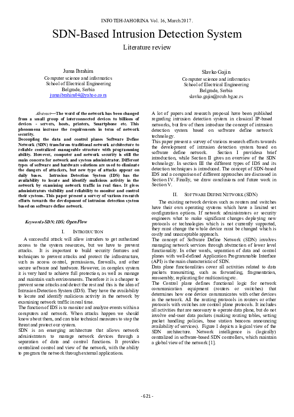 (PDF) SDN-Based Intrusion Detection System Literature review | Juma ... (PDF) SDN-Based Intrusion Detection System Literature review | Juma ...