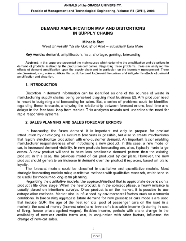 (PDF) DEMAND AMPLIFICATION MAP AND DISTORTIONS IN SUPPLY CHAINS