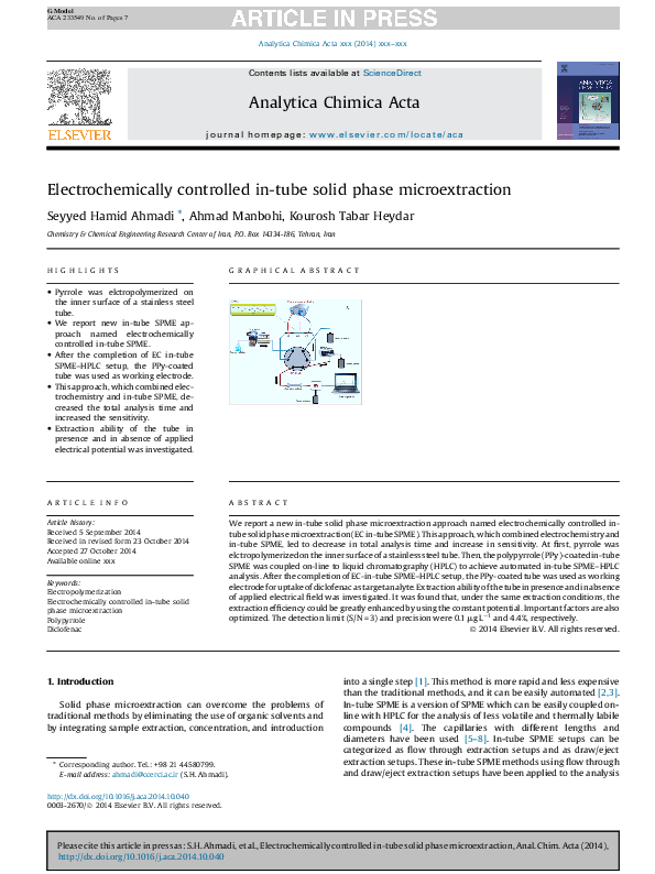 (PDF) Electrochemical In-Tube Microextraction Technique