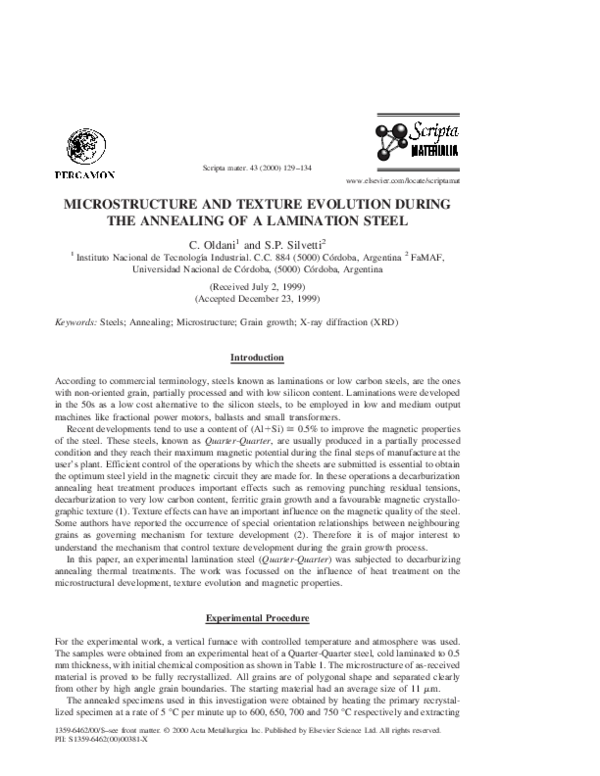 (PDF) MICROSTRUCTURE AND TEXTURE EVOLUTION DURING THE ANNEALING OF A ...