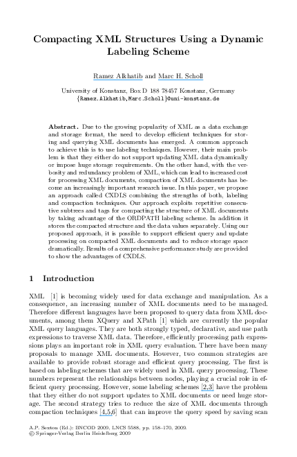 Pdf Compacting Xml Structures Using A Dynamic Labeling Scheme Ramez Alkhatib