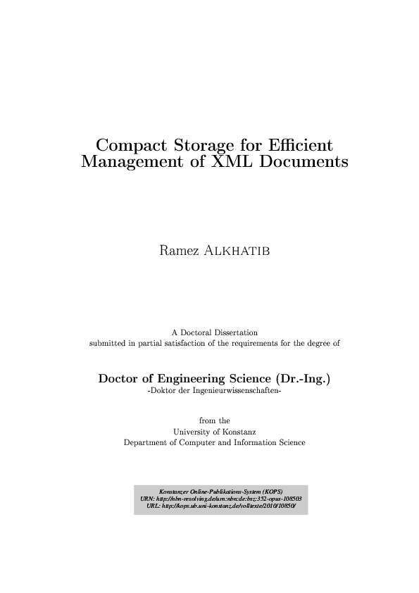 (PDF) Compact Storage for Efficient Management of XML Documents
