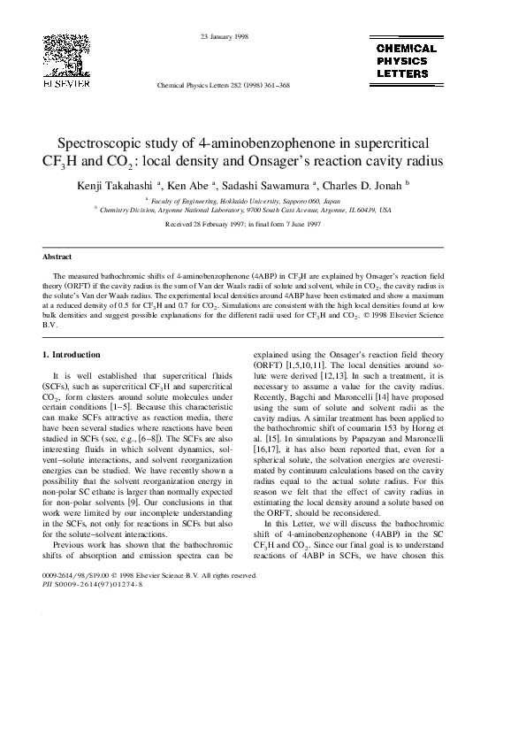 (PDF) Spectroscopic study of 4-aminobenzophenone in supercritical CF3H ...