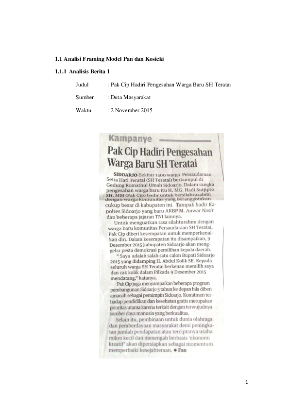 (PDF) 1 Analisi Framing Model Pan dan Kosicki 1.1.1 Analisis Berita 1 | ardhe manik - Academia.edu