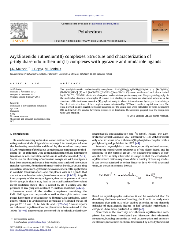(PDF) Aryldiazenido ruthenium(II) complexes. Structure and characterization of p-tolyldiazenido ...