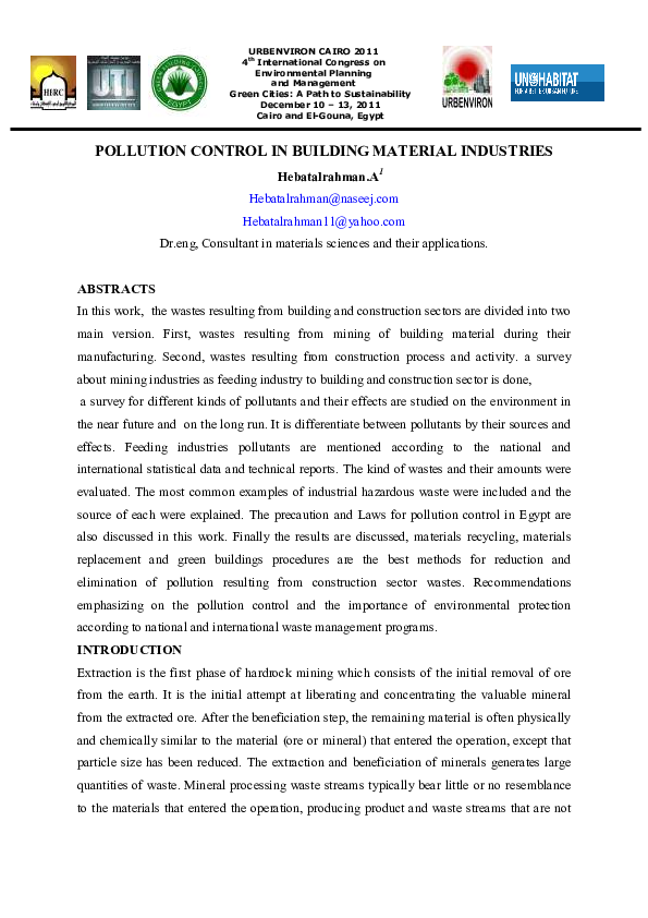 (PDF) POLLUTION CONTROL IN BUILDING MATERIAL INDUSTRIES