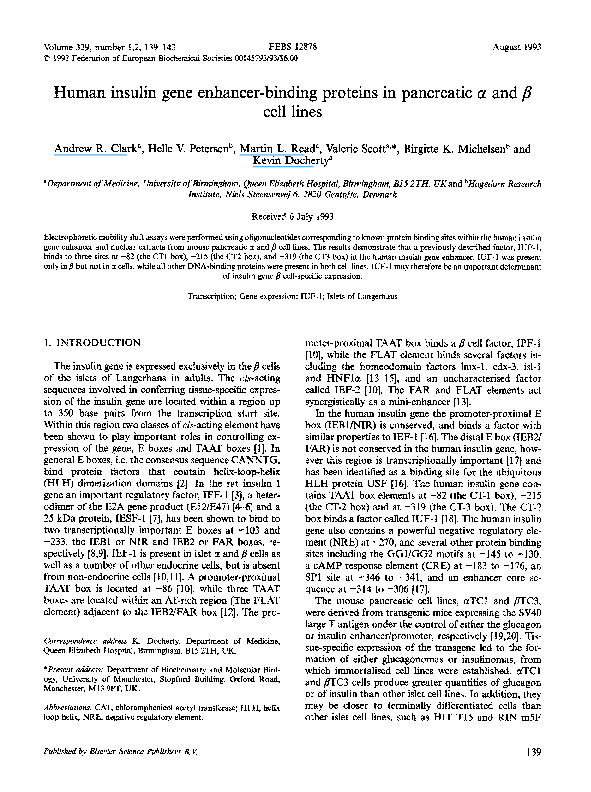 (PDF) Human insulin gene enhancer-binding proteins in pancreatic α and ...