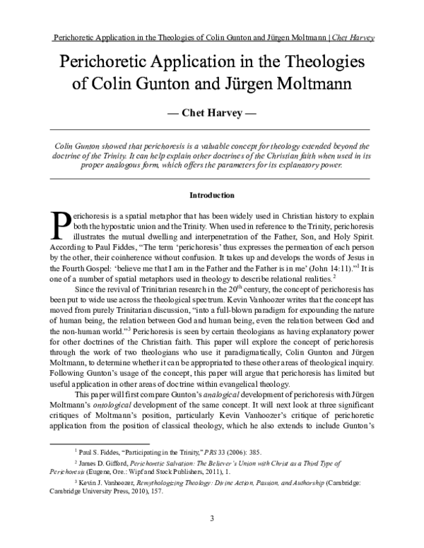 (PDF) Perichoretic Application in the Theologies of Colin Gunton and ...