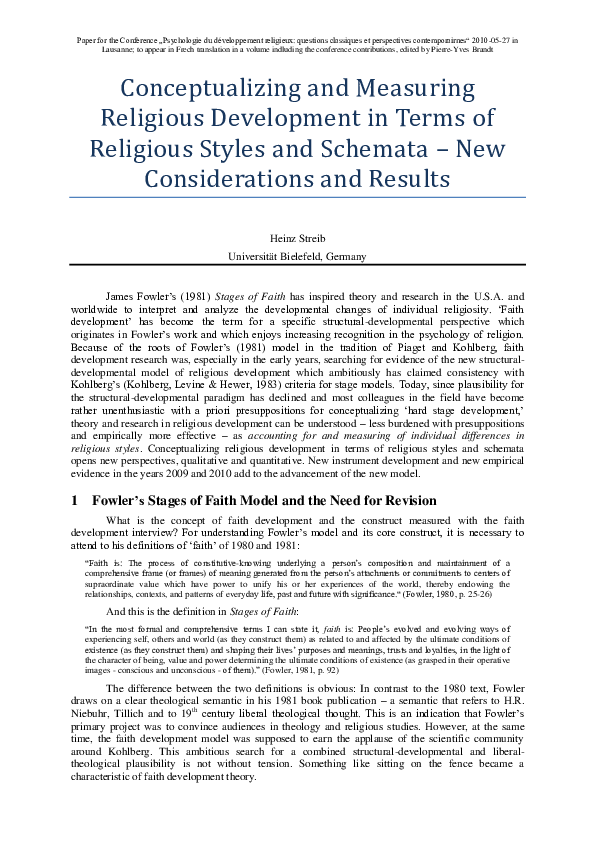 (PDF) Conceptualizing and Measuring Religious Development in Terms of ...