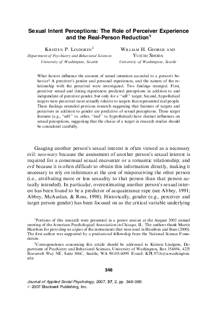 (PDF) Sexual Intent Perceptions: The Role of Perceiver Experience and ...