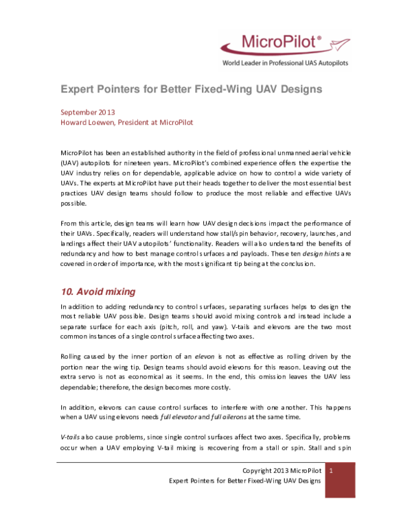 (PDF) Fixed wing uav designs