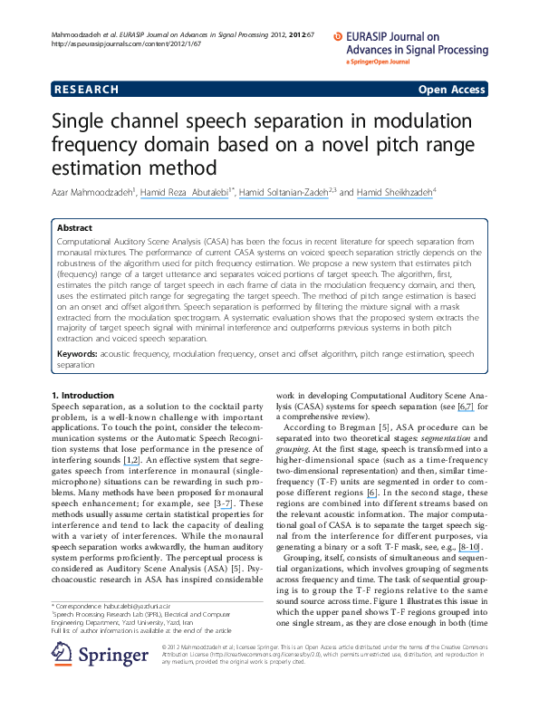 (PDF) Single channel speech separation in modulation frequency domain based on a novel pitch ...