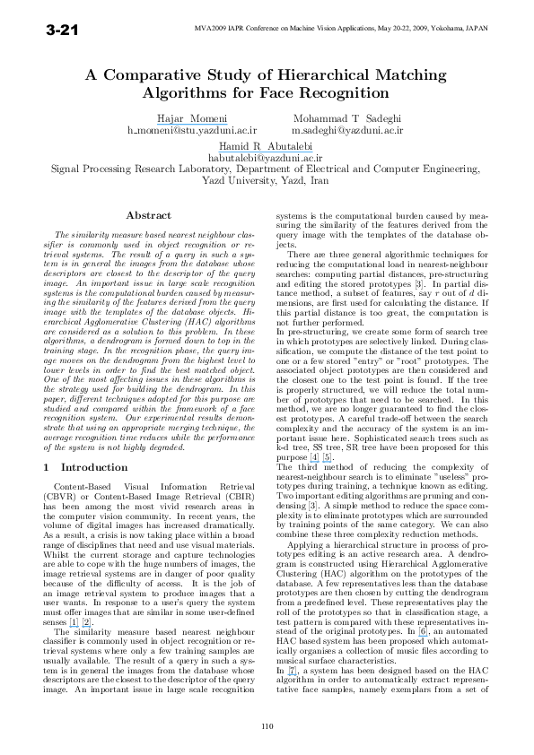(PDF) A Comparative Study of Hierarchical Matching Algorithms for Face Recognition