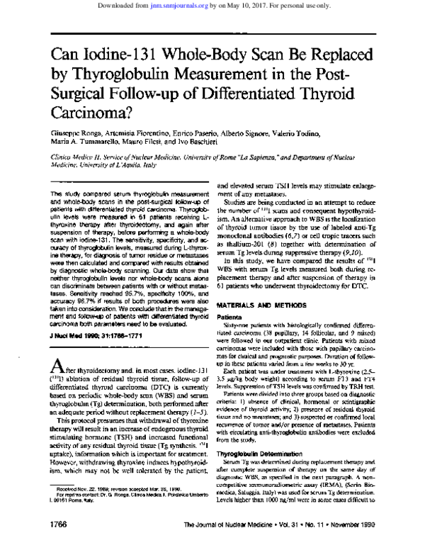(PDF) Can iodine-131 whole-body scan be replaced by thyroglobulin ...