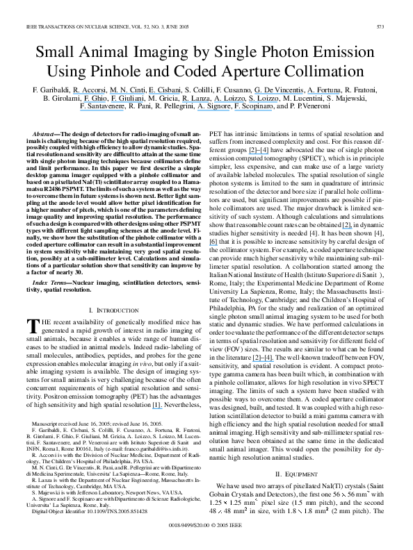 (PDF) Small animal imaging by single photon emission using pinhole and ...