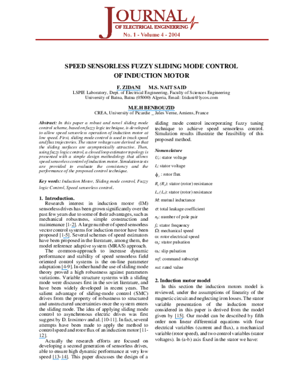 (PDF) Speed sensorless fuzzy sliding mode control of induction motor