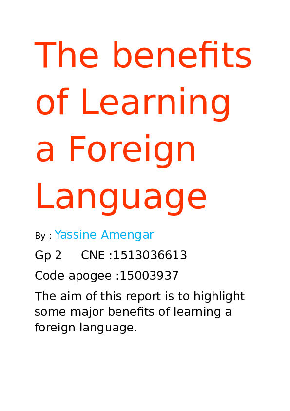 (DOC) The benefits of Learning a Foreign Language