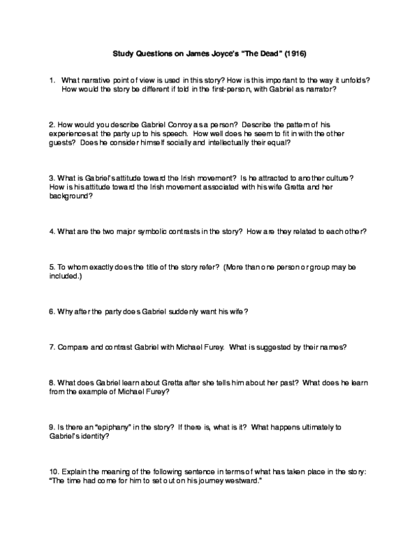 (PDF) Study Questions on Joyce's "The Dead" (1916) .pdf
