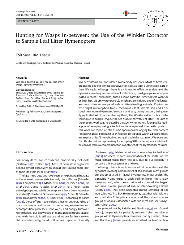 (PDF) Hunting for Wasps In-between: the Use of the Winkler Extractor to ...