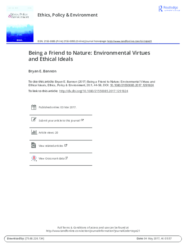(PDF) Being a Friend to Nature: Environmental Virtues and Ethical Ideals