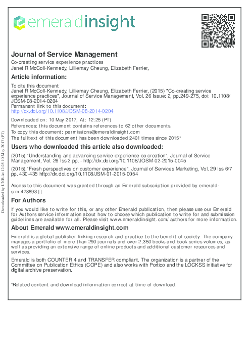 (PDF) Journal of Service Management Co-creating service experience ...