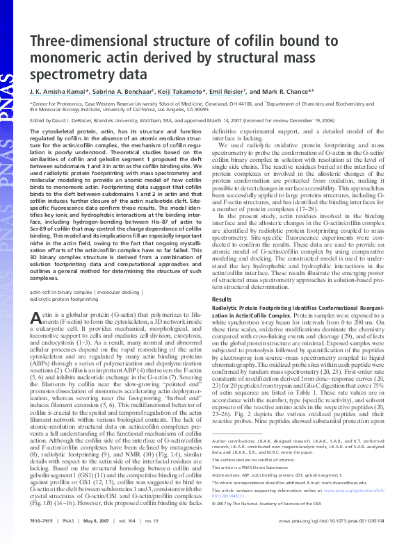 (PDF) Three-dimensional structure of cofilin bound to monomeric actin ...