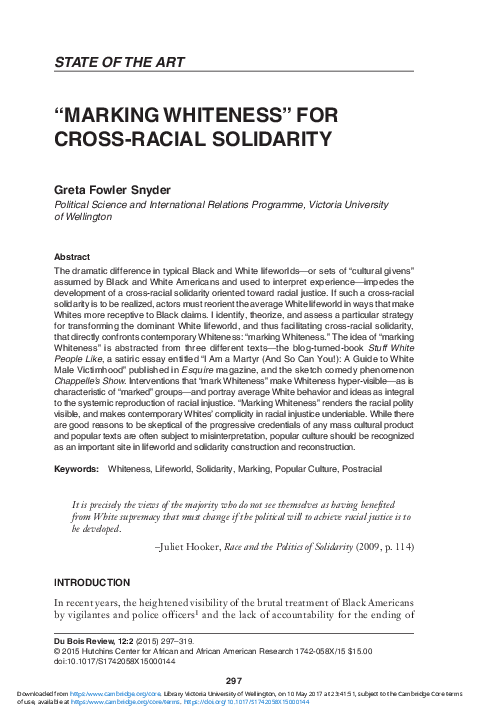 (PDF) 'Marking Whiteness' for Cross-Racial Solidarity