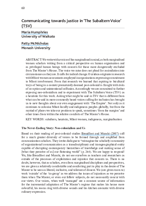 (PDF) Communicating towards justice in 'The Subaltern Voice'(TSV)