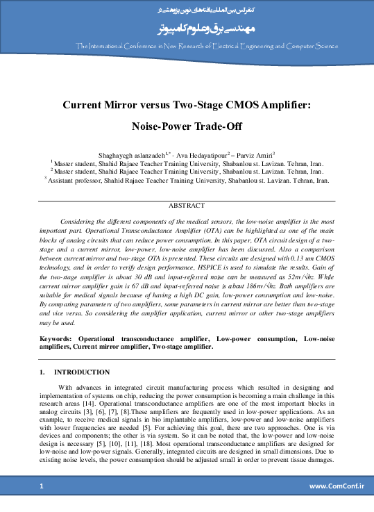 (PDF) Current Mirror versus Two-Stage CMOS Amplifier: Noise-Power Trade-Off